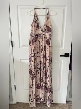 SHEIN | Dresses | Shein Blush Pink Floral Vneck Maxi Dress | Poshmark